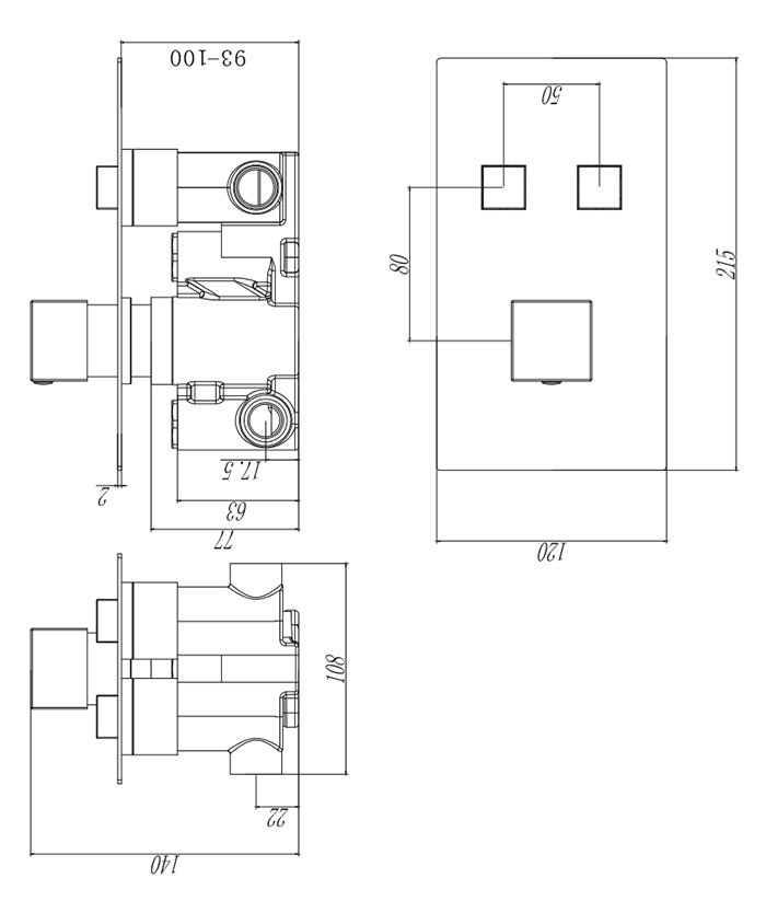 Milan Twin Modern Square Push-Button Shower Valve with 2 Outlets ...