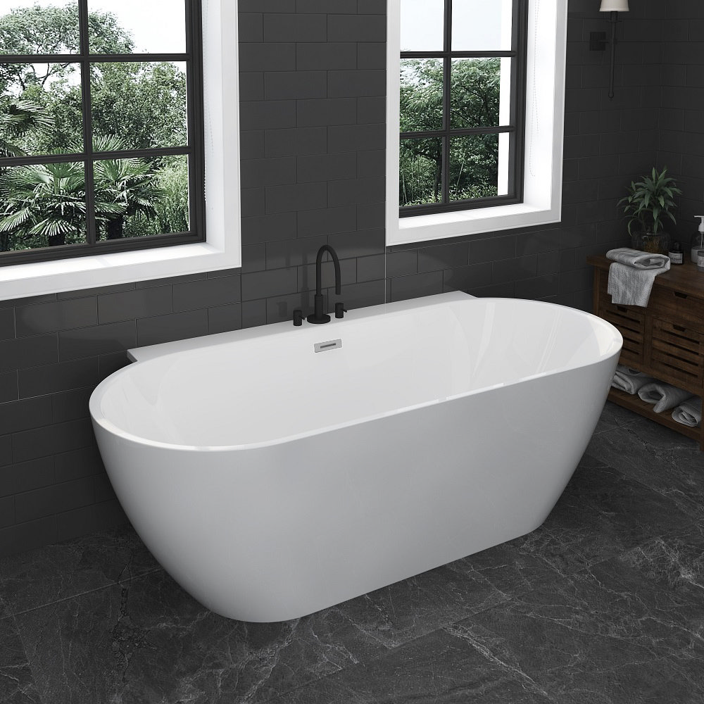 Mileto 1500 x 770 Curved Back to Wall Modern Bath with Chrome Waste ...