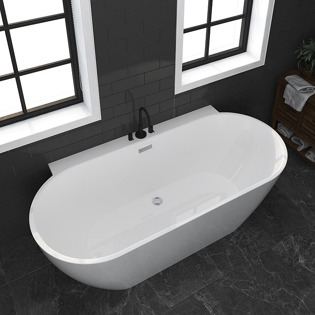 Mileto 1700 x 800 Curved Back to Wall Modern Bath with Chrome Waste ...