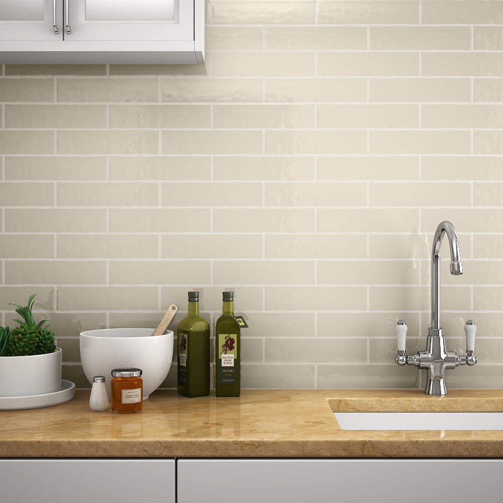 Mileto Brick Bone Gloss Ceramic Wall Tile - 75 x 300mm (Pack of 25)