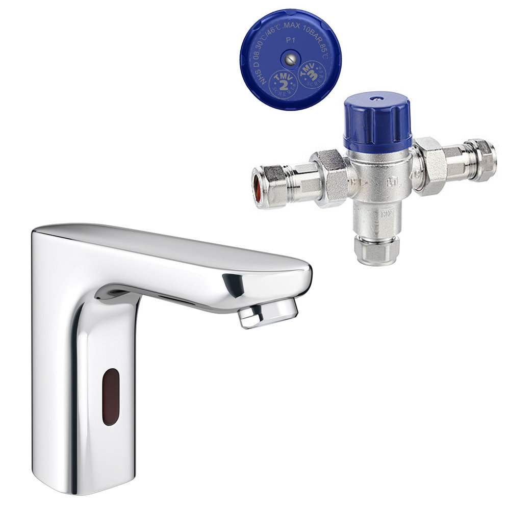 Milton Chrome Angled Sensor Mixer Tap (Thermostatic Mixing Valve TMV2+3 ...