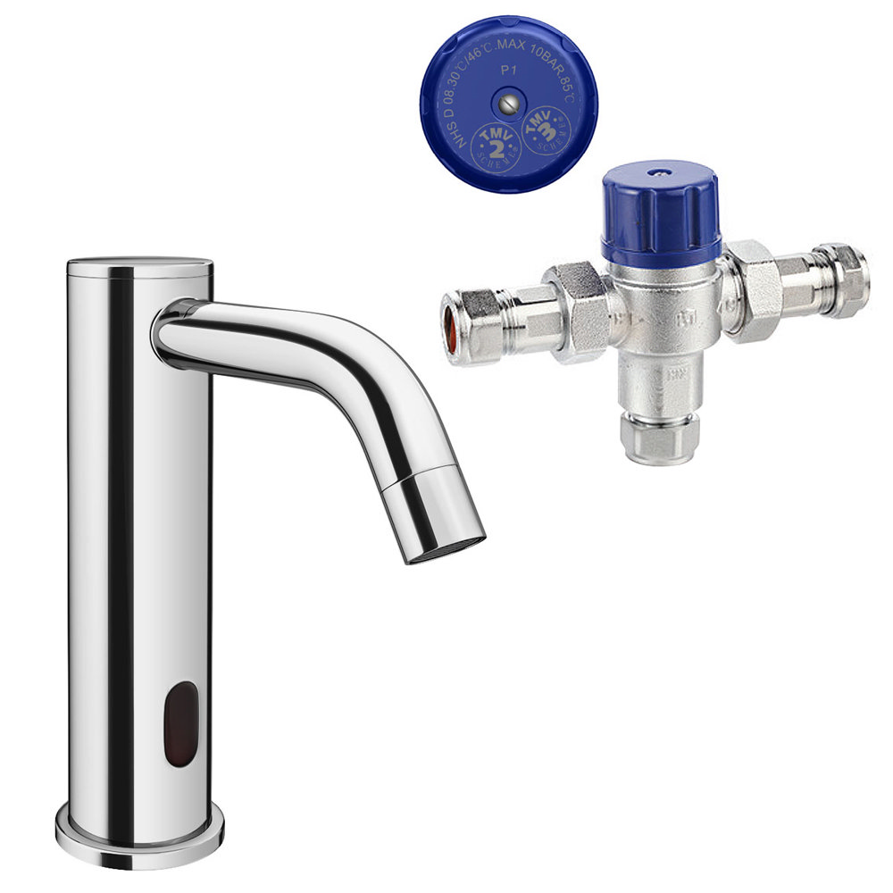 Milton Chrome Round Sensor Mixer Tap (inc. Thermostatic Mixing Valve ...