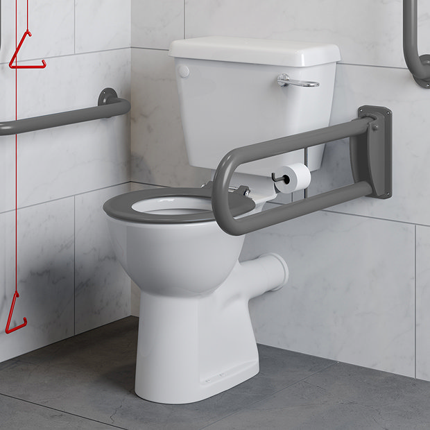 Milton Doc M Pack - Accessible Bathroom Toilet, Basin + Grey Grab Rails ...