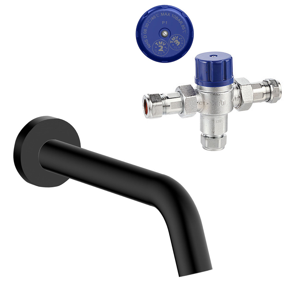 Milton Matt Black Curved Wall Mounted Sensor Mixer Tap (inc ...