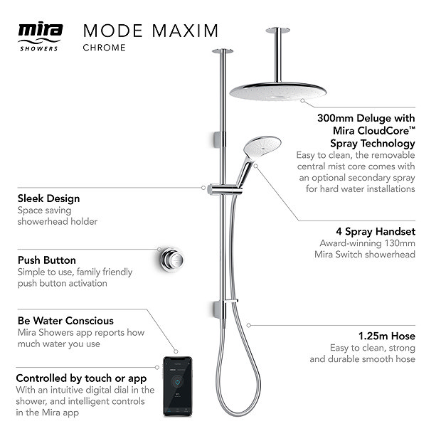 Mira Mode Maxim Ceiling Fed Digital Shower - High Pressure