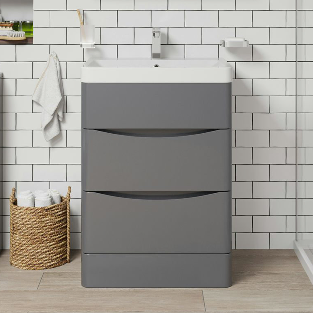 Mode Adler 600mm Grey Floor Standing Vanity Unit with Resin Basin