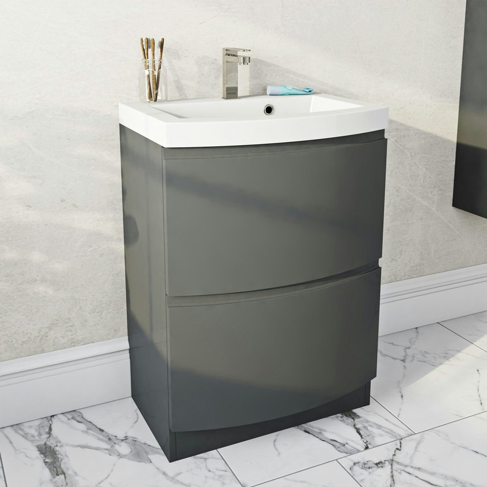 Mode Harrison Slate 600mm Gloss Grey Floor Standing Vanity Drawer Unit ...