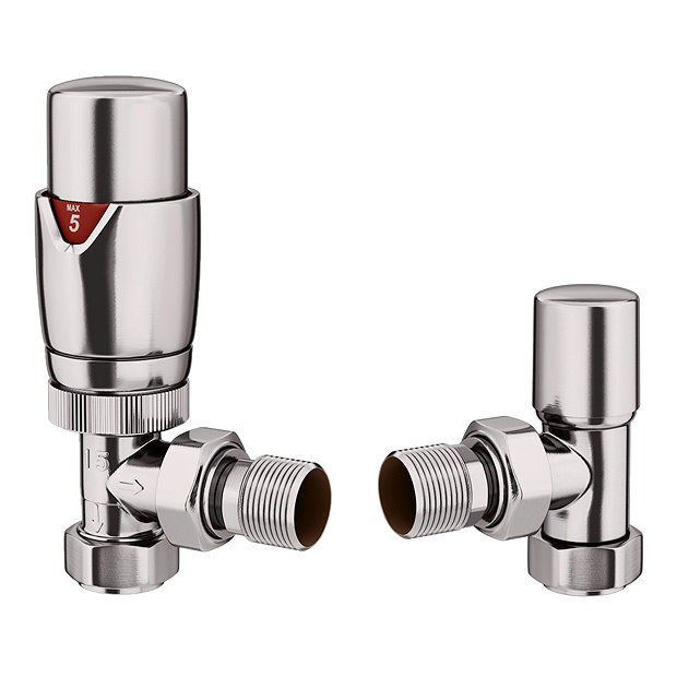 Modern Brushed Nickel Angled Thermostatic Radiator Valves | Victorian ...