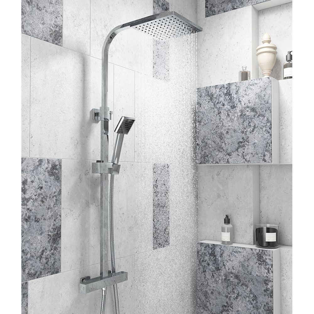 Modern Square Thermostatic Shower Kit - Chrome