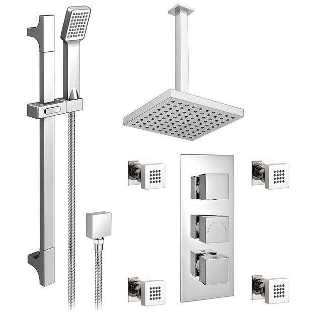 Modern square triple valve with diverter, ceiling mounted square shower ...