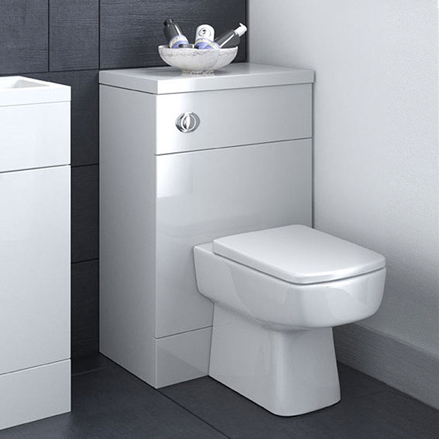 Modern WC Unit Incl. Polymarble Worktop and Square Toilet (505mm Wide ...