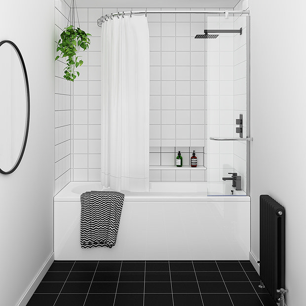 Montreal Round Single Ended Bath with Curtain Rail Bath Screen ...