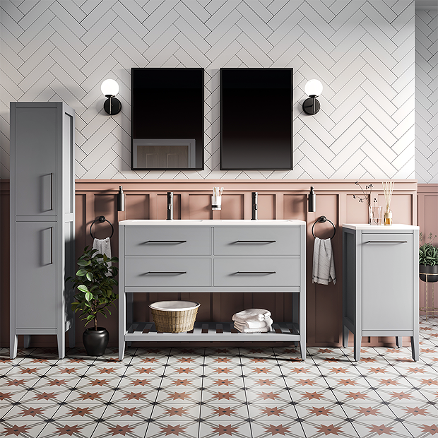 Montrose 1200mm Dove Grey Double Basin Vanity Unit with Matt Black ...