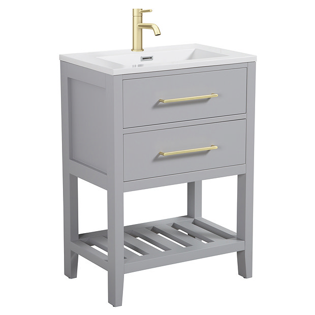 Montrose 610mm Dove Grey Vanity Unit with Brushed Brass Handles and ...