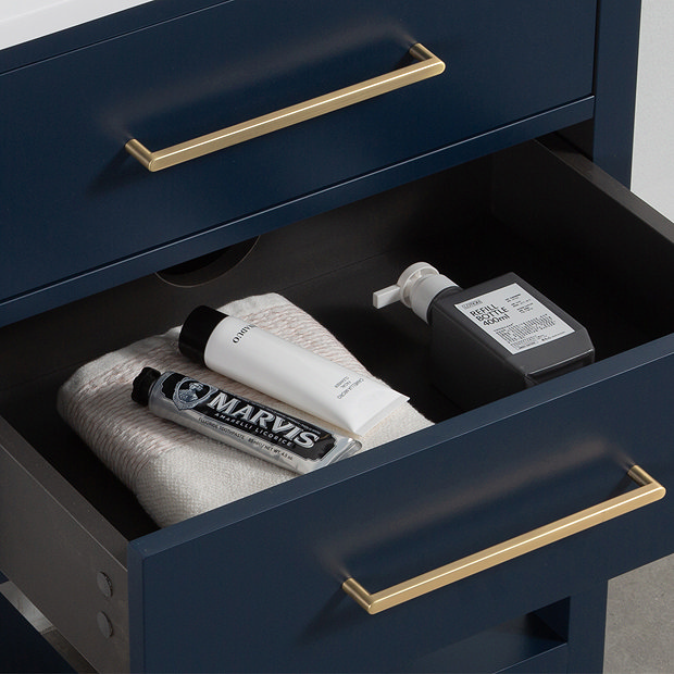 Montrose 610mm Indigo Blue Vanity Unit with Brushed Brass Handles and ...