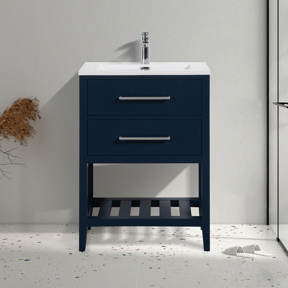 Montrose 610mm Indigo Blue Vanity Unit with Chrome Handles and Slatted ...