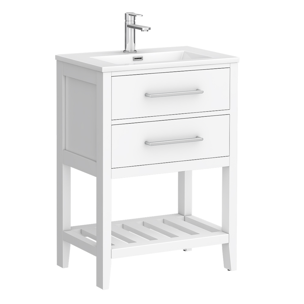 Montrose 610mm White Vanity Unit with Chrome Handles and Slatted Shelf ...