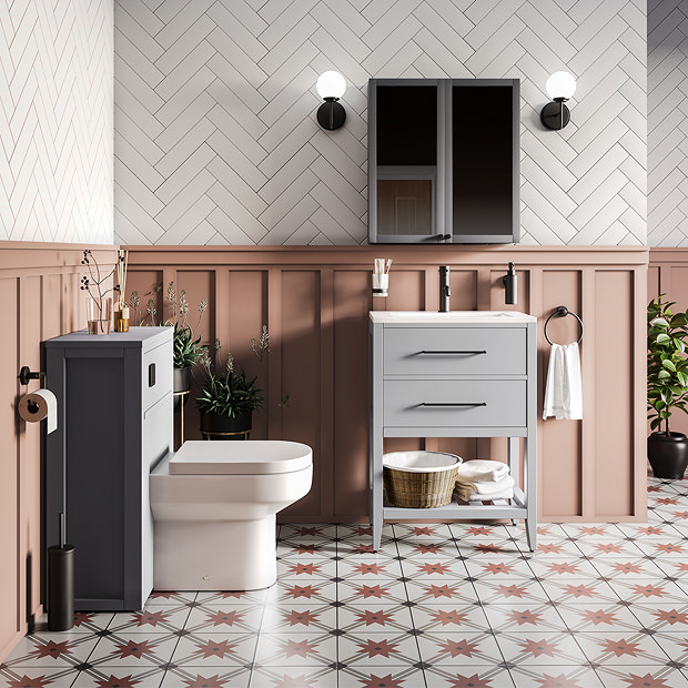 Montrose Dove Grey 585mm Wide WC Unit with Cistern, Matt Black Flush ...