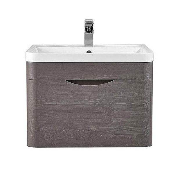 Monza 600mm Wall Hung 1 Drawer Vanity Unit | Stone Grey Woodgrain