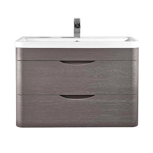 Monza 800mm Wall Hung 2 Drawer Vanity Unit | Stone Grey Woodgrain