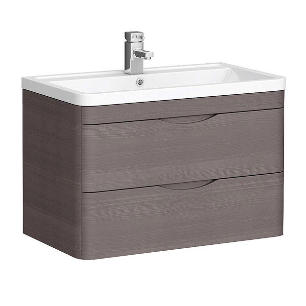 Monza 800mm Wall Hung 2 Drawer Vanity Unit | Stone Grey Woodgrain
