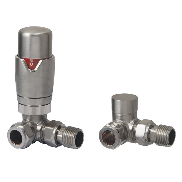 Monza Brushed Nickel Corner Thermostatic Radiator Valves | Victorian ...