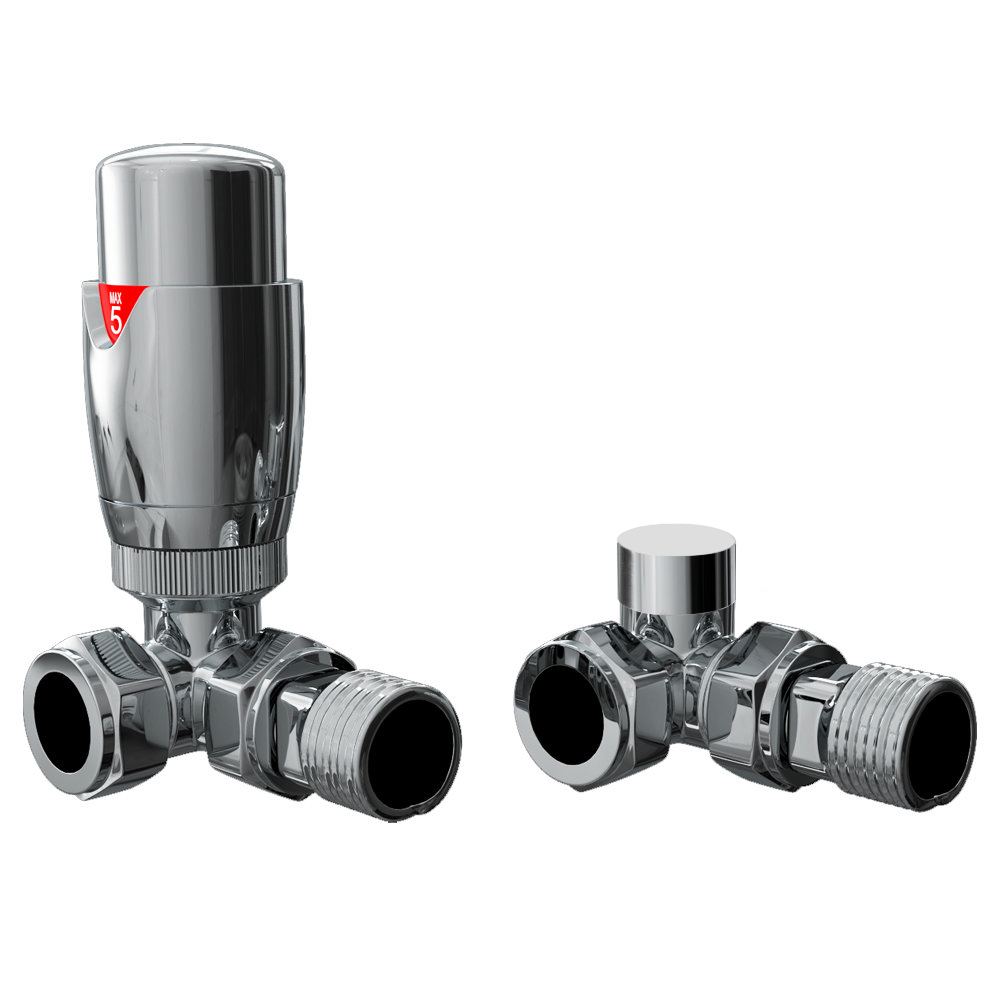 Monza Chrome Corner Thermostatic Radiator Valves | Victorian Plumbing UK