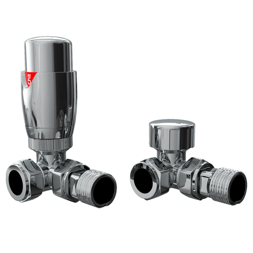 Monza Chrome Corner Thermostatic Radiator Valves | Victorian Plumbing UK