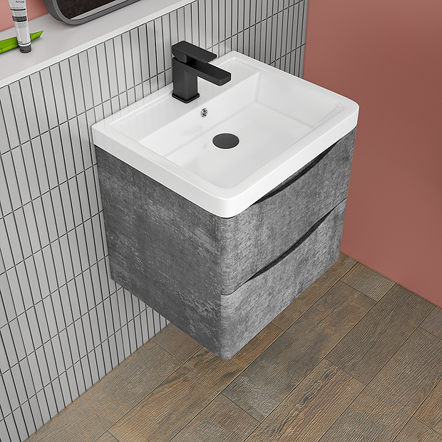 Monza Concrete Effect 500mm Wide Wall Mounted Vanity Unit | Victorian ...