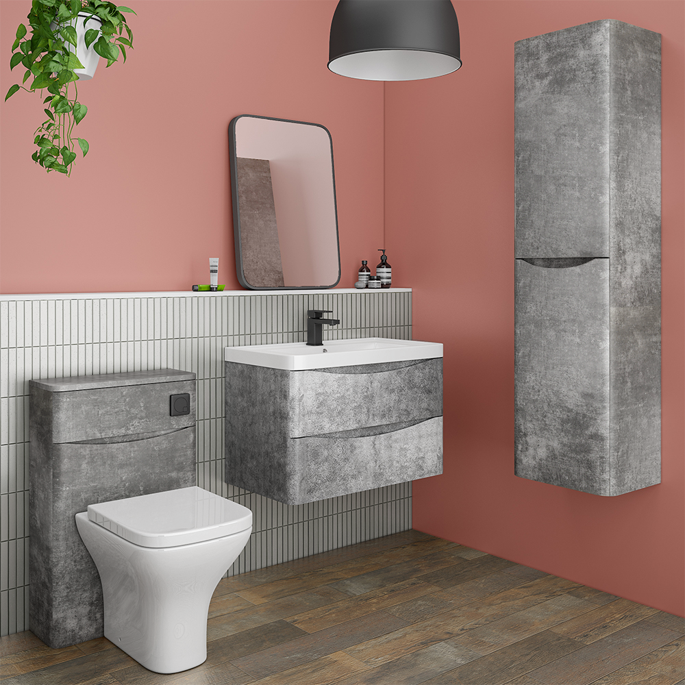 Monza Concrete Effect 750mm Wide Wall Mounted Vanity Unit | Victorian ...