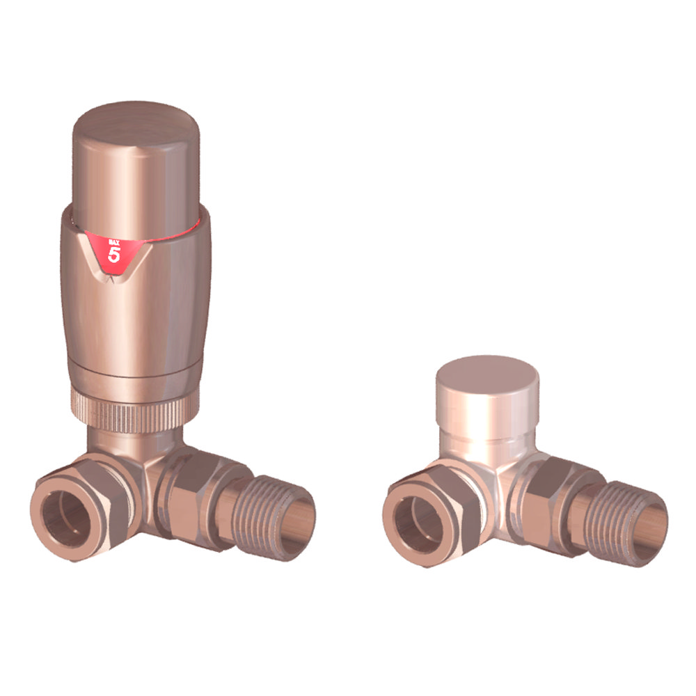Monza Copper Corner Thermostatic Radiator Valves | Victorian Plumbing UK