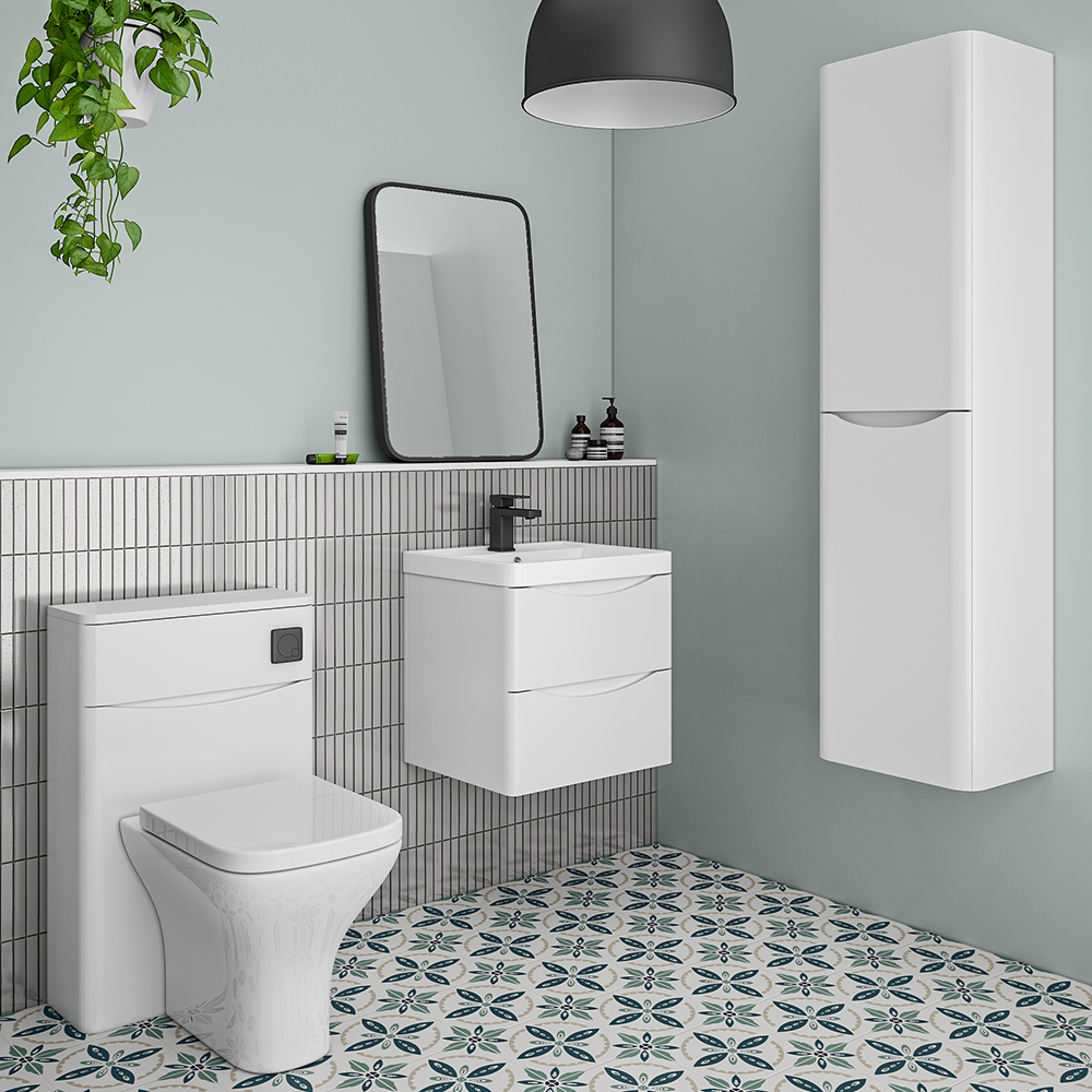 Monza Gloss White 500mm Wide WC Unit with Cistern, Matt Black Flush ...