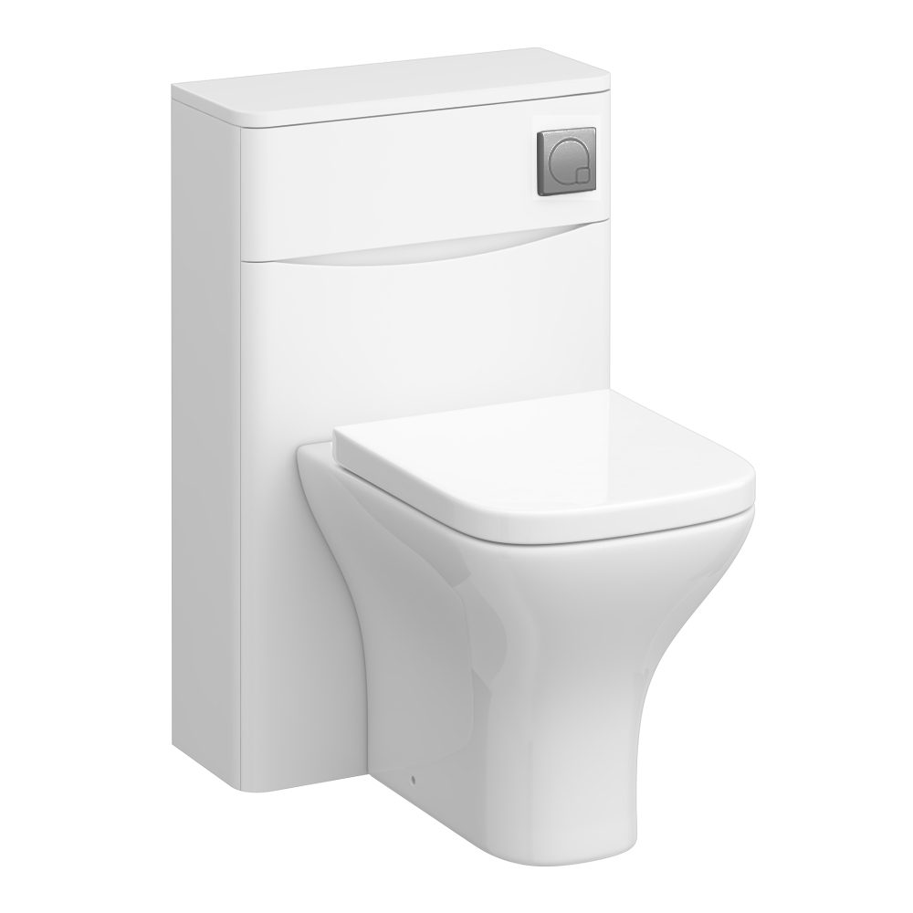 Monza Gloss White 500mm Wide WC Unit with Cistern, Gunmetal Grey Flush ...
