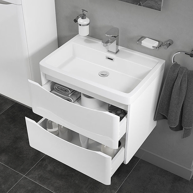 Monza Gloss White 600mm Wide Wall Mounted Vanity Unit | Victorian ...