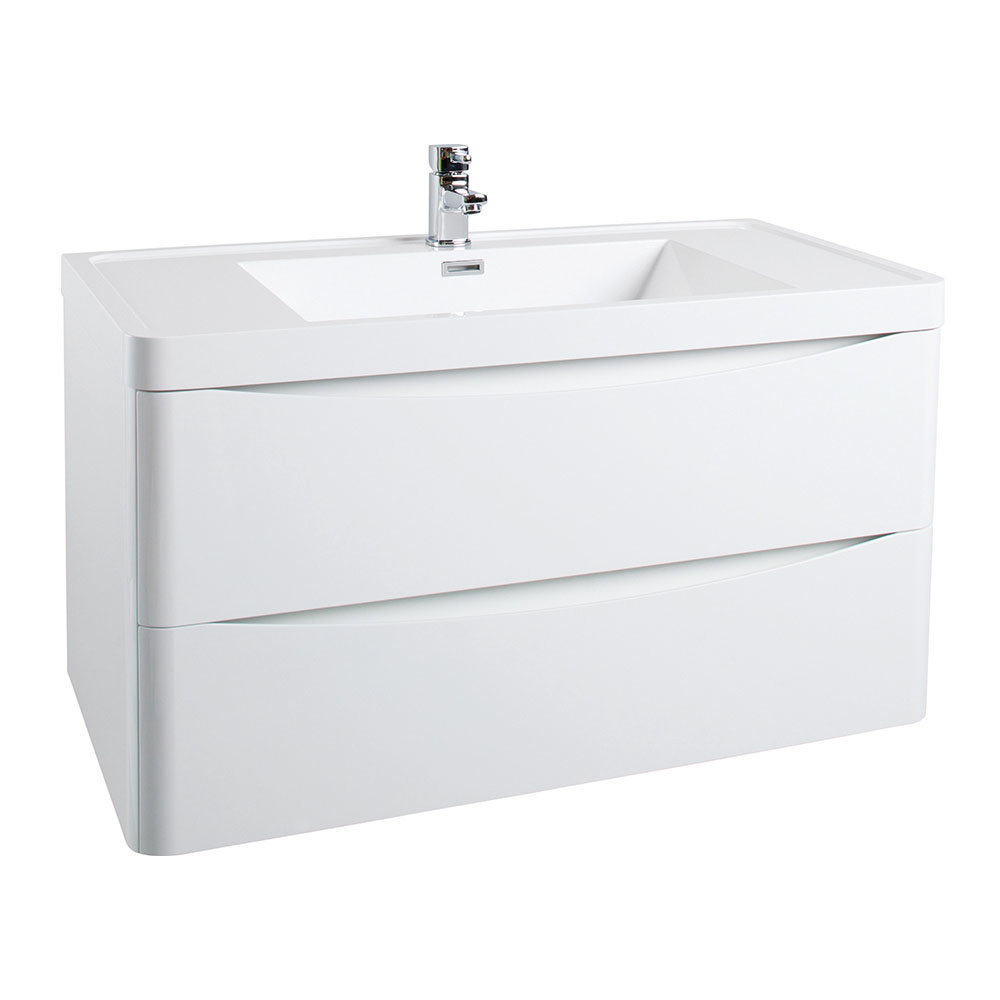 Monza Gloss White 900mm Wide Wall Mounted Vanity Unit | Victorian ...