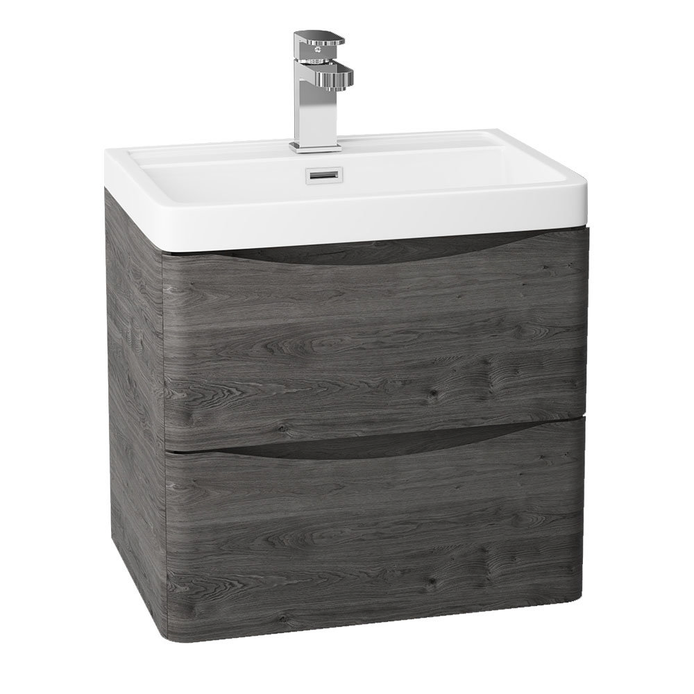 Monza Graphite Oak 500mm Wide Wall Mounted Vanity Unit | Victorian ...