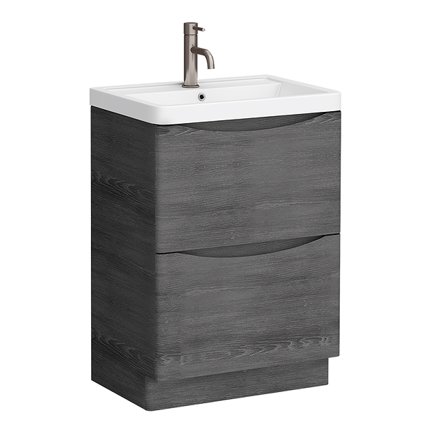 Monza Graphite Oak 600mm Wide Floor Standing Vanity Unit | Victorian ...
