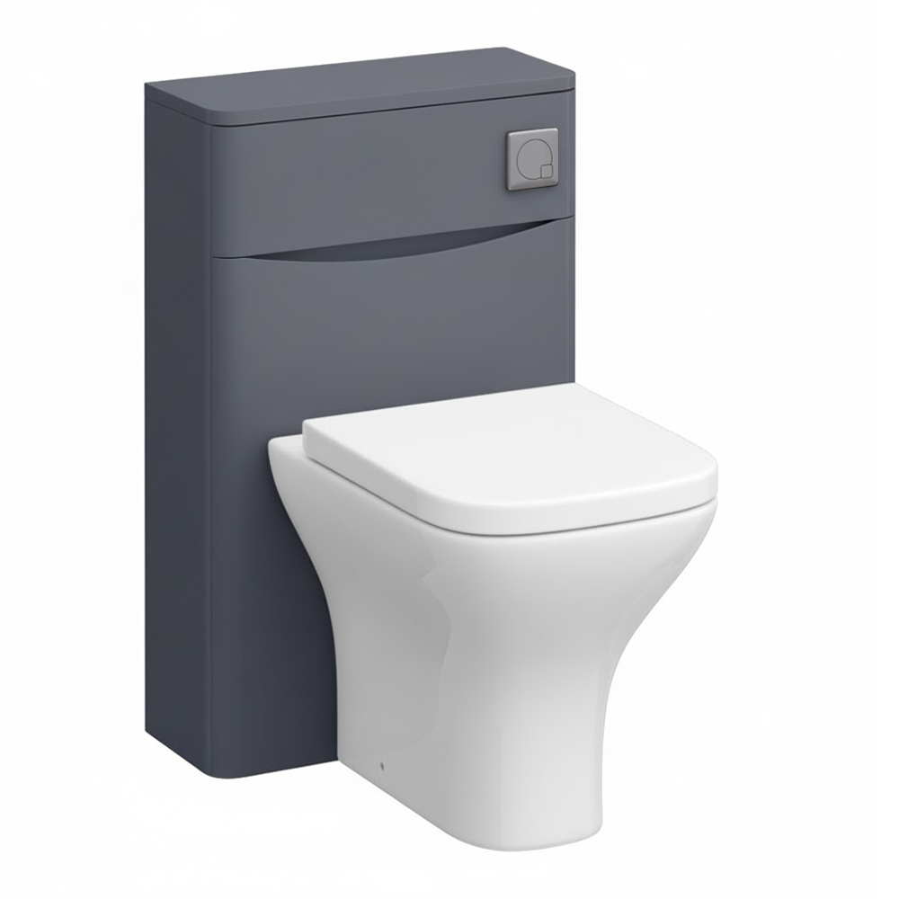 Monza Matt Grey 500mm Wide WC Unit with Cistern, Gunmetal Grey Flush ...