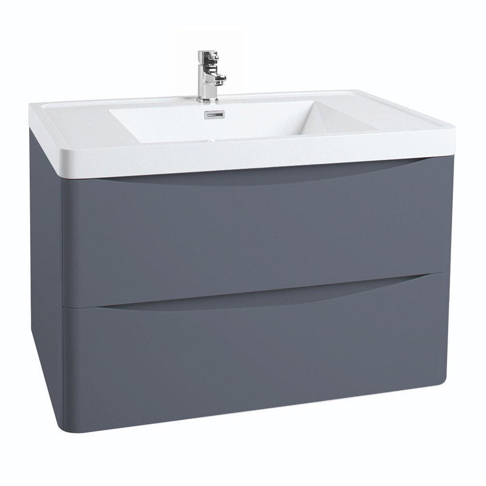 Monza Matt Grey 750mm Wide Wall Mounted Vanity Unit | Victorian PLumbing UK
