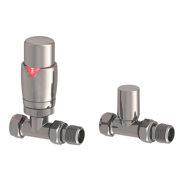 Monza Modern Brushed Nickel Straight Thermostatic Radiator Valves ...