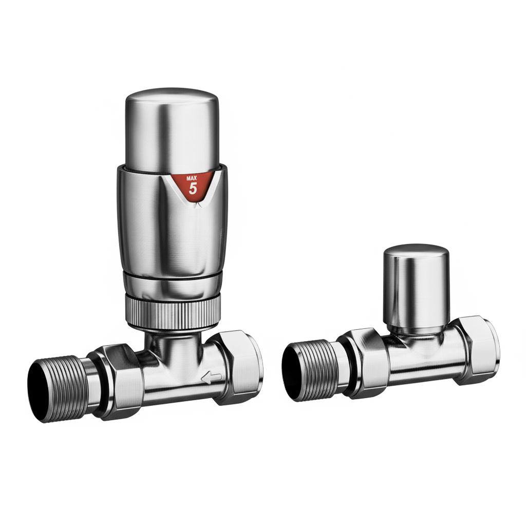 Monza Modern Chrome Straight Radiator Valves | Victorian Plumbing
