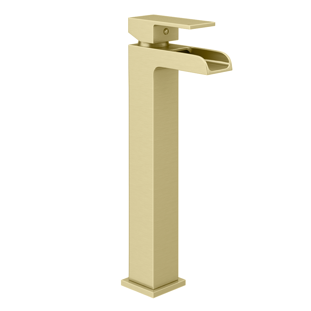 Monza Waterfall High Rise Mono Basin Mixer Tap in Brushed Brass ...