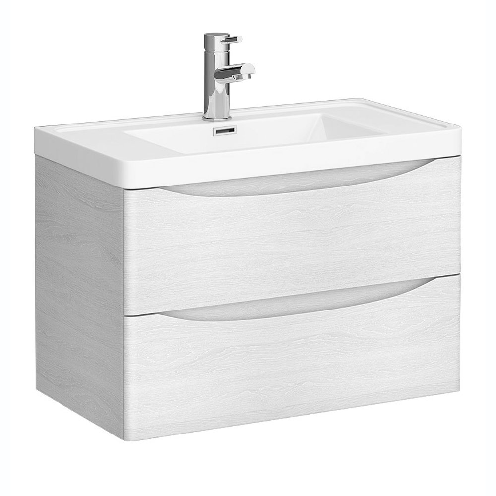 Monza White Ash 750mm Wide Wall Mounted Vanity Unit | Victorian Plumbing UK