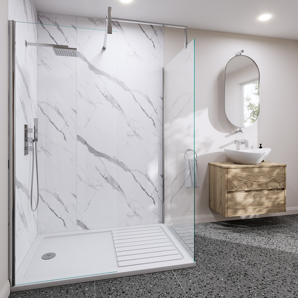 Monza White Marble PVC Shower Wall Panel 2400 x 1000mm