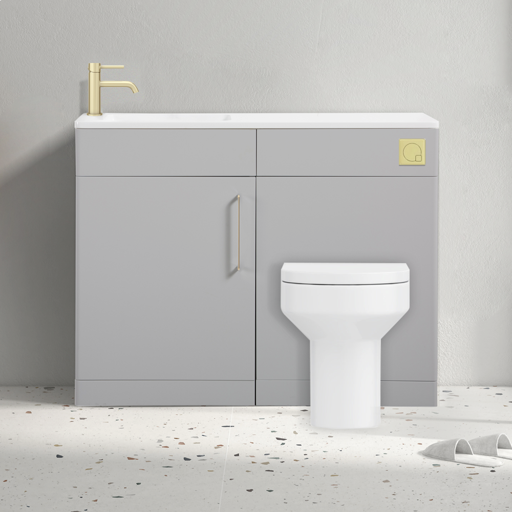 Odyssey Grey Combination Vanity and WC Unit with Brushed Brass Handle ...