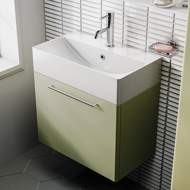 Odyssey Sage Wall Hung Vanity Unit - 600mm Wide with Chrome Handle ...