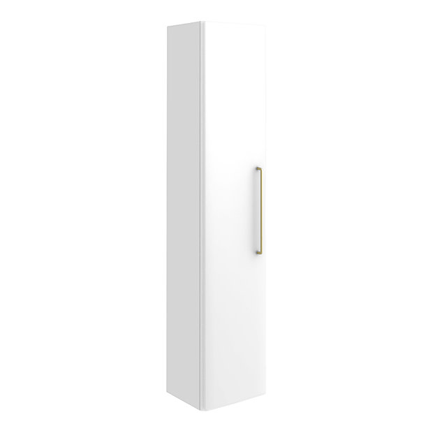 Odyssey 1400mm Wall-Hung Tall Storage Unit in Pure White with Brushed ...