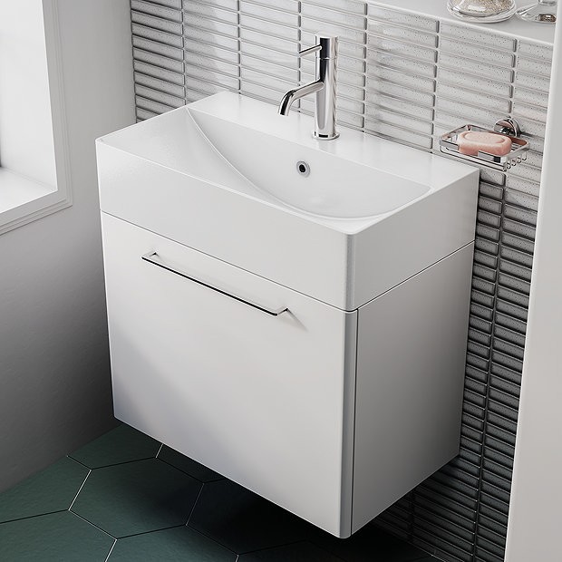 Odyssey White Wall Hung Vanity Unit - 600mm Wide with Chrome Handle ...