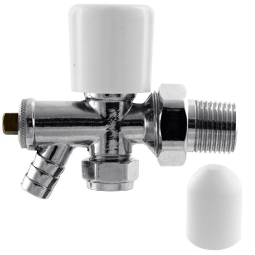 Optima Radiator Valve with Drain Off - Angle 10mm at Victorian Plumbing UK