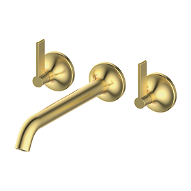 Opus Brushed Brass Wall Mounted 3-Hole Basin Mixer Tap